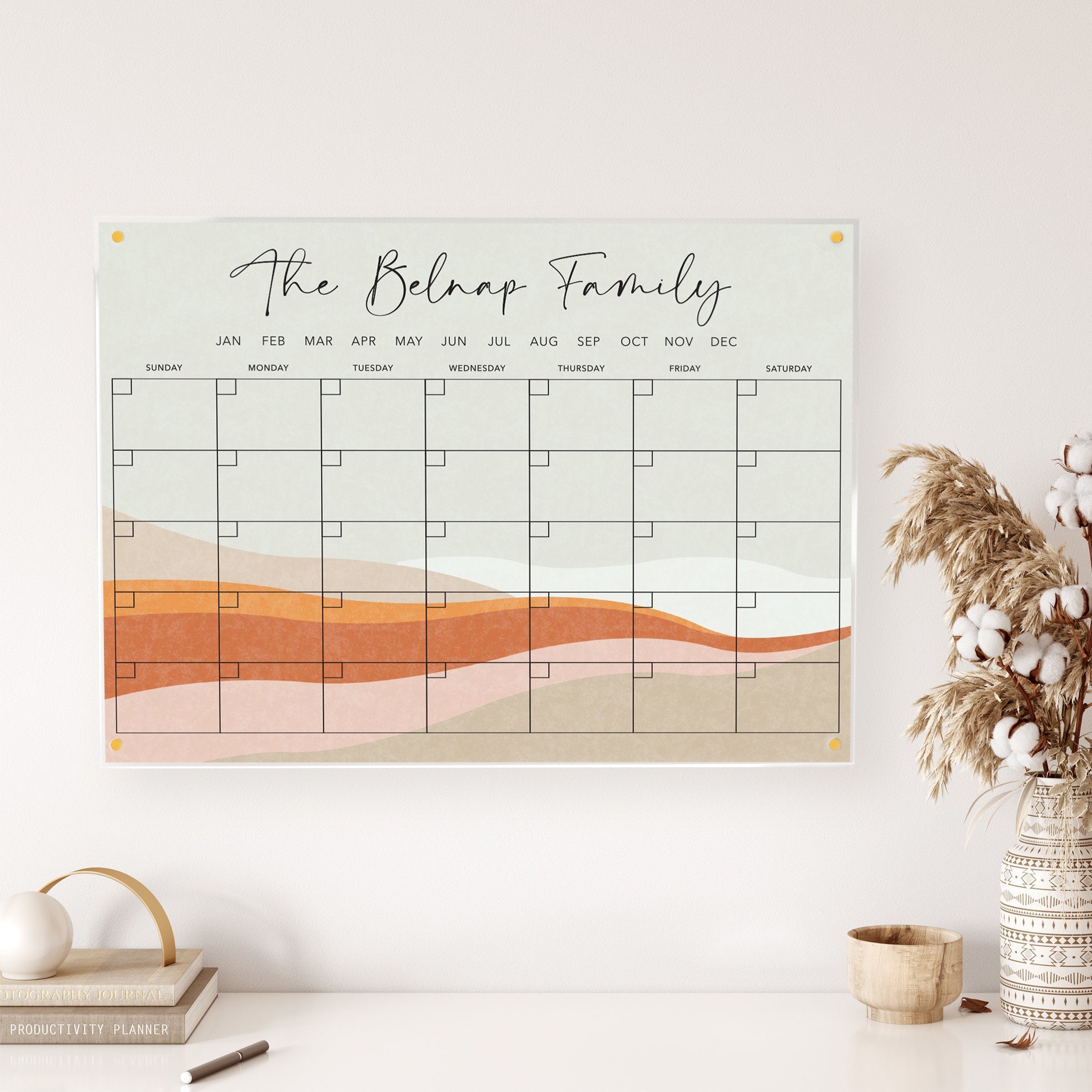 Personalized Acrylic Wall Calendar W/ Background Design | Hills | Boho ...