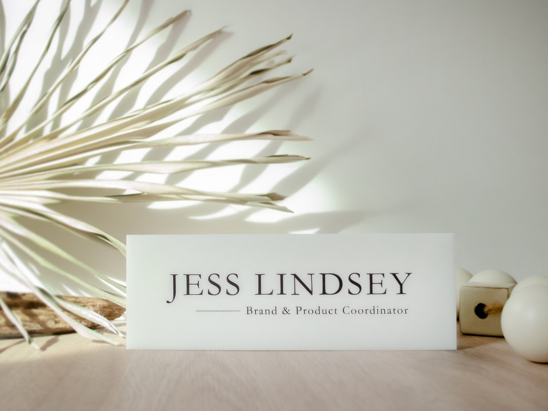 Custom White Acrylic Desk Nameplate | 10" X 3.5" X 1" | Office Decor ...
