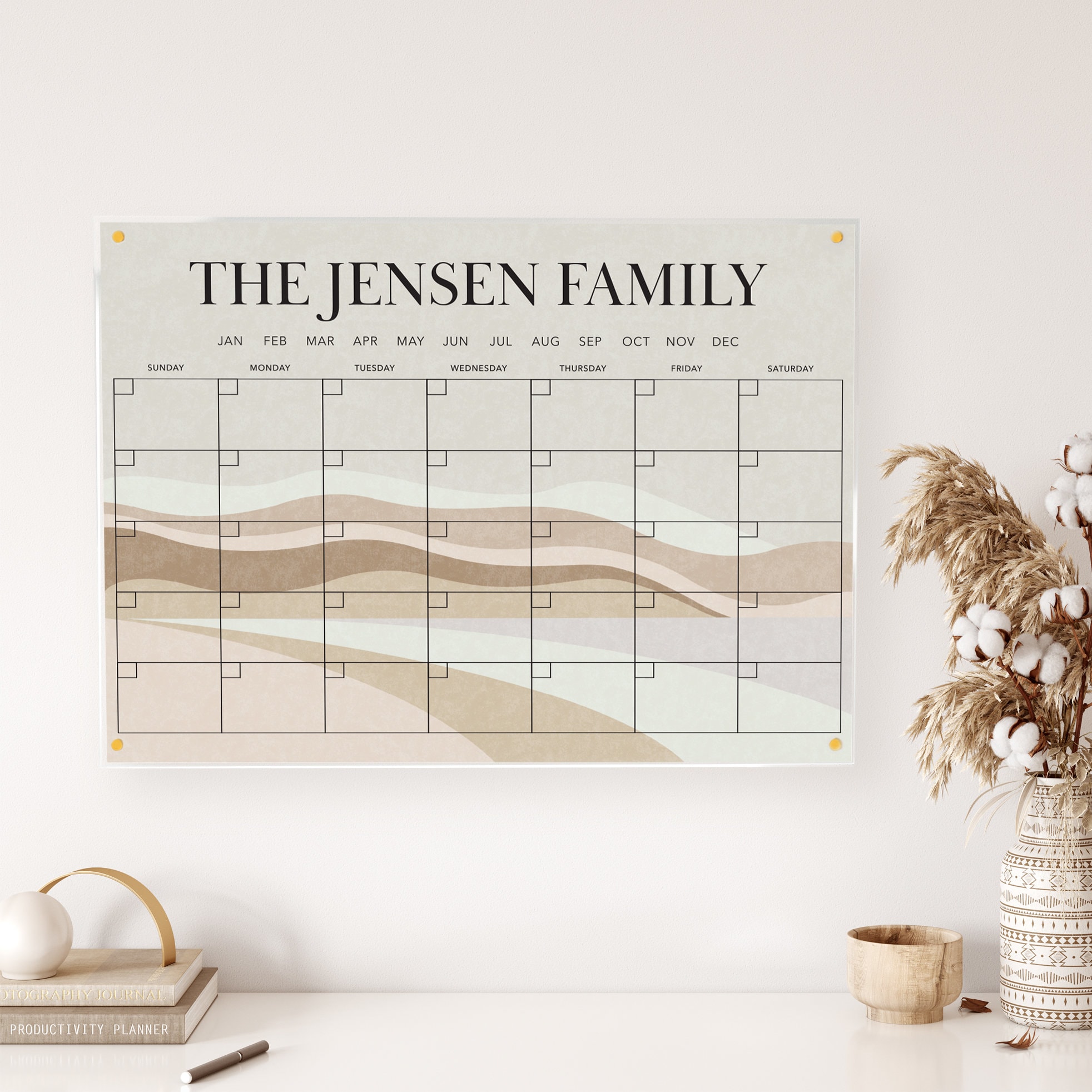 Personalized Acrylic Wall Calendar W/ Background Design | Hills | Boho ...