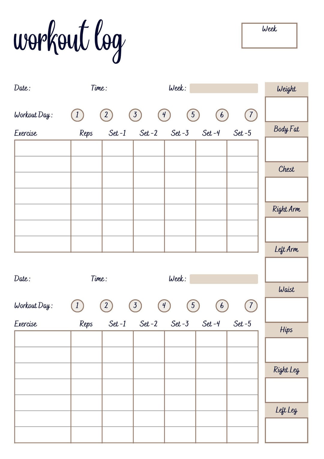 Workout Log Printable Journal Weekly Pdf Planner Checklist A4 Size ...