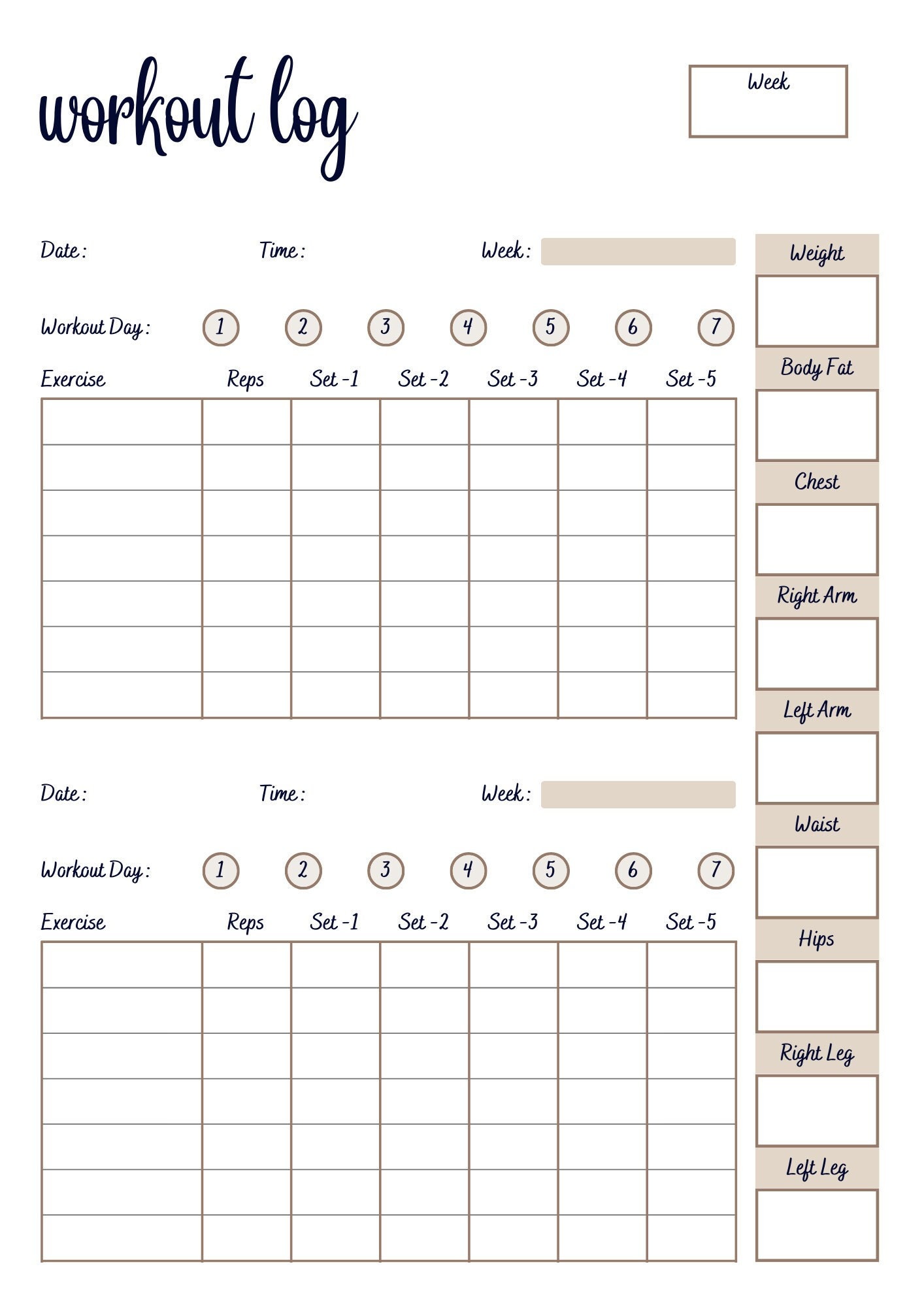 Workout Log Printable Journal Weekly Pdf Planner Checklist A4 Size ...