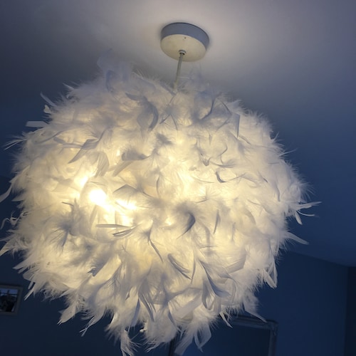 White Feather Light Lampshade Modern Chandelier Elegant - Etsy