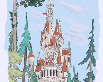 Beast's Castle Map Illustration Beauty and the Beast Poster by Kiko ...