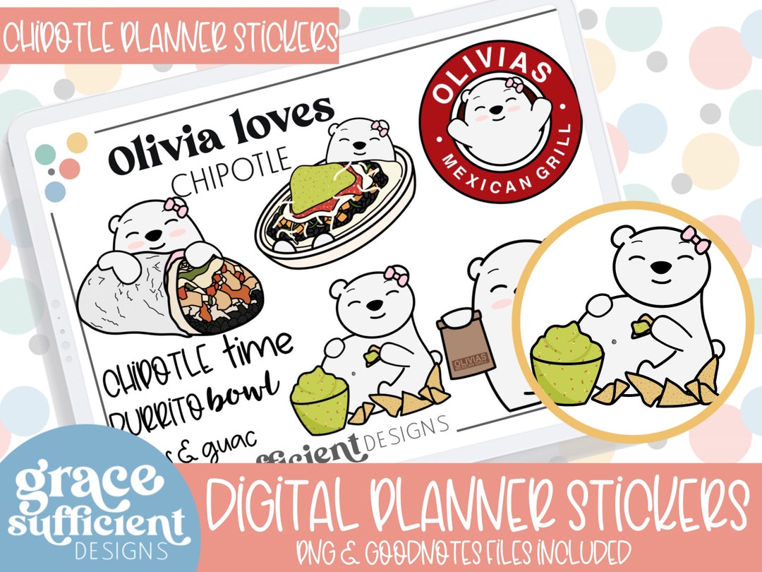 Olivia Loves Chipotle DIGITAL PLANNER STICKERS, Burritos, Tacos, Chips ...