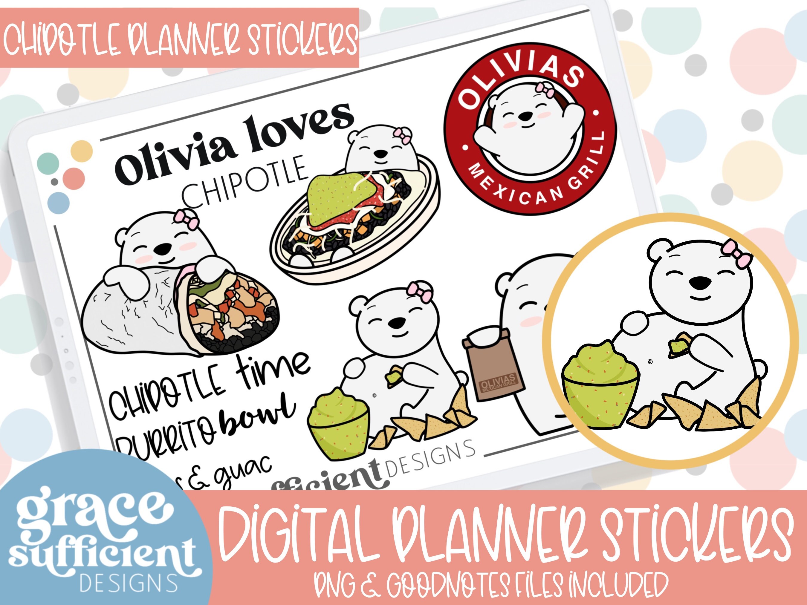 Olivia Loves Chipotle DIGITAL PLANNER STICKERS, Burritos, Tacos, Chips ...