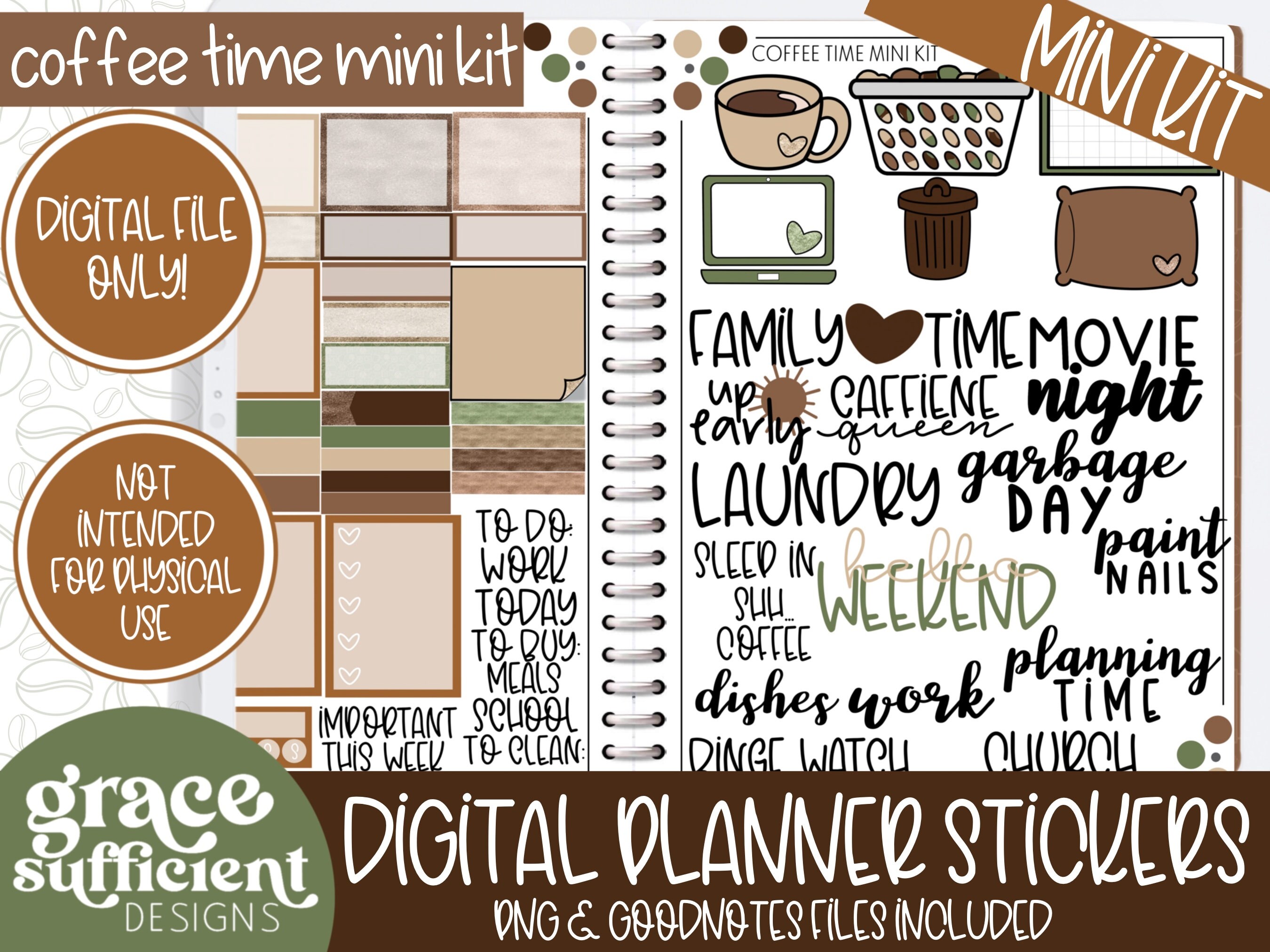 Coffee Time MINI KIT, DIGITAL Planner Stickers, Coffee, Coffee Shop, Coffee House, Hand Drawn ...