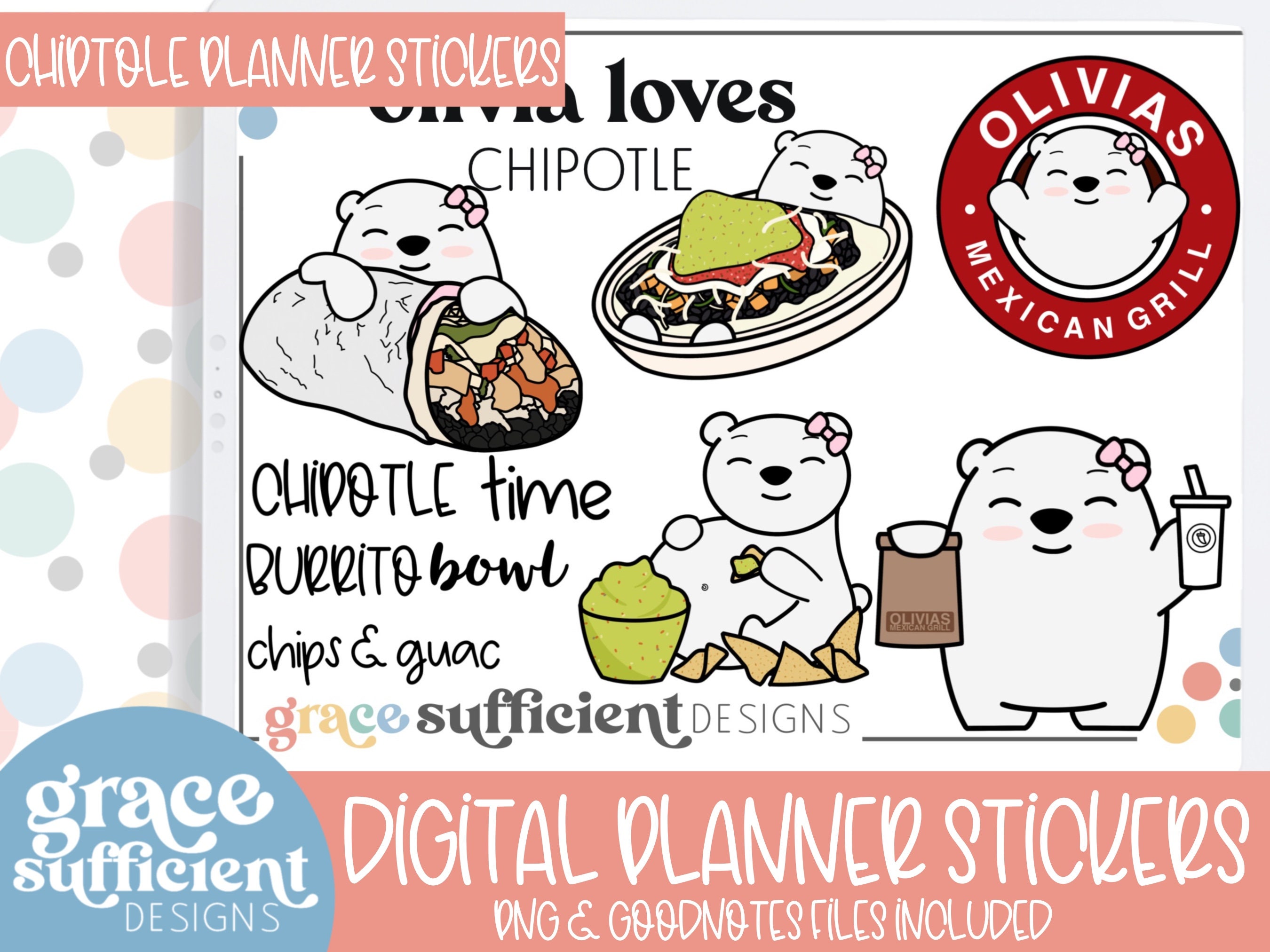 Olivia Loves Chipotle DIGITAL PLANNER STICKERS, Burritos, Tacos, Chips ...