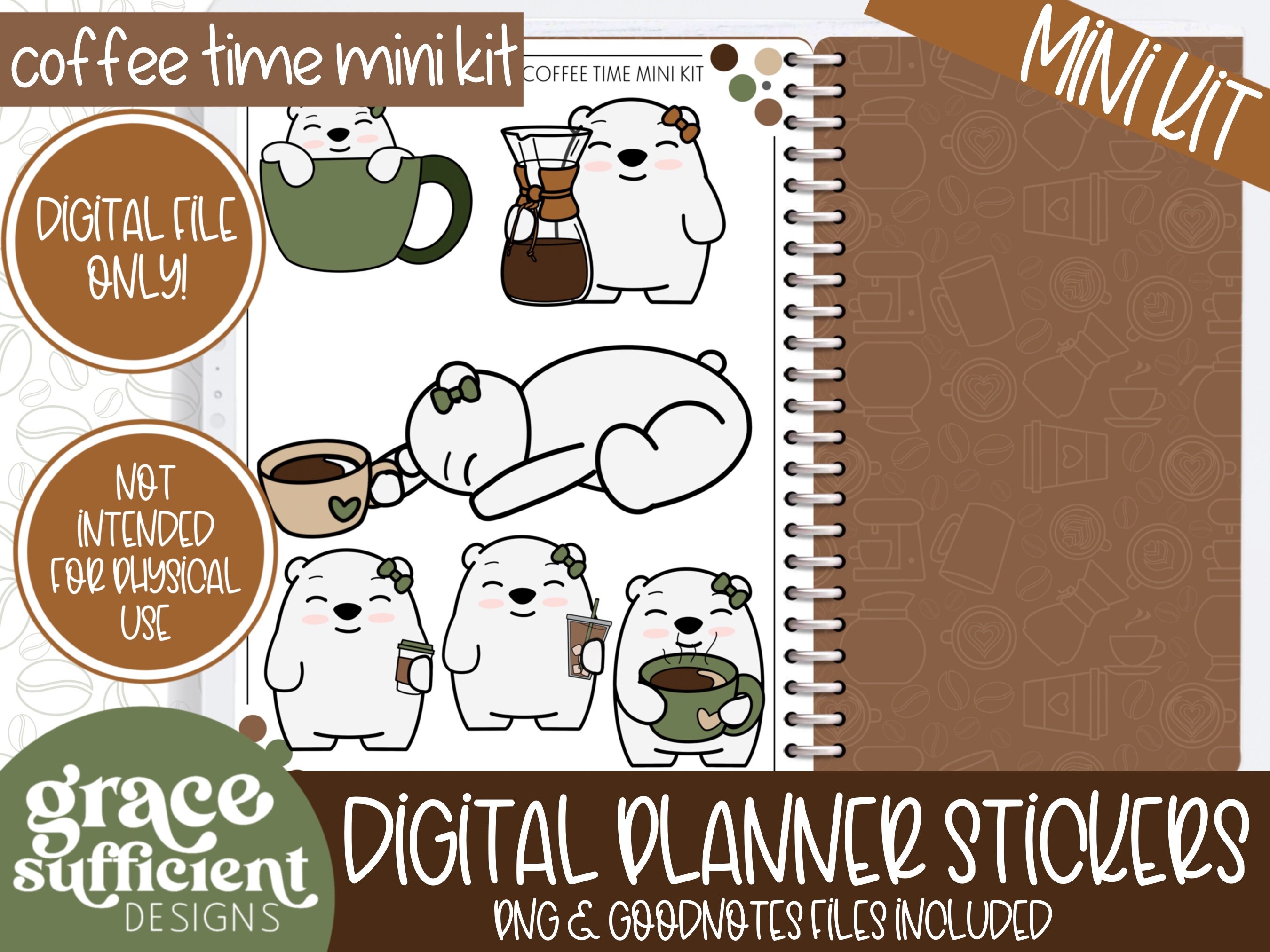 Coffee Time MINI KIT, DIGITAL Planner Stickers, Coffee, Coffee Shop, Coffee House, Hand Drawn ...