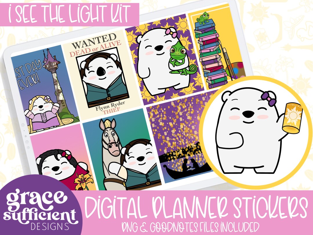 I See the Light Digital Sticker KIT, DIGITAL PLANNER Stickers, Rapunzel ...