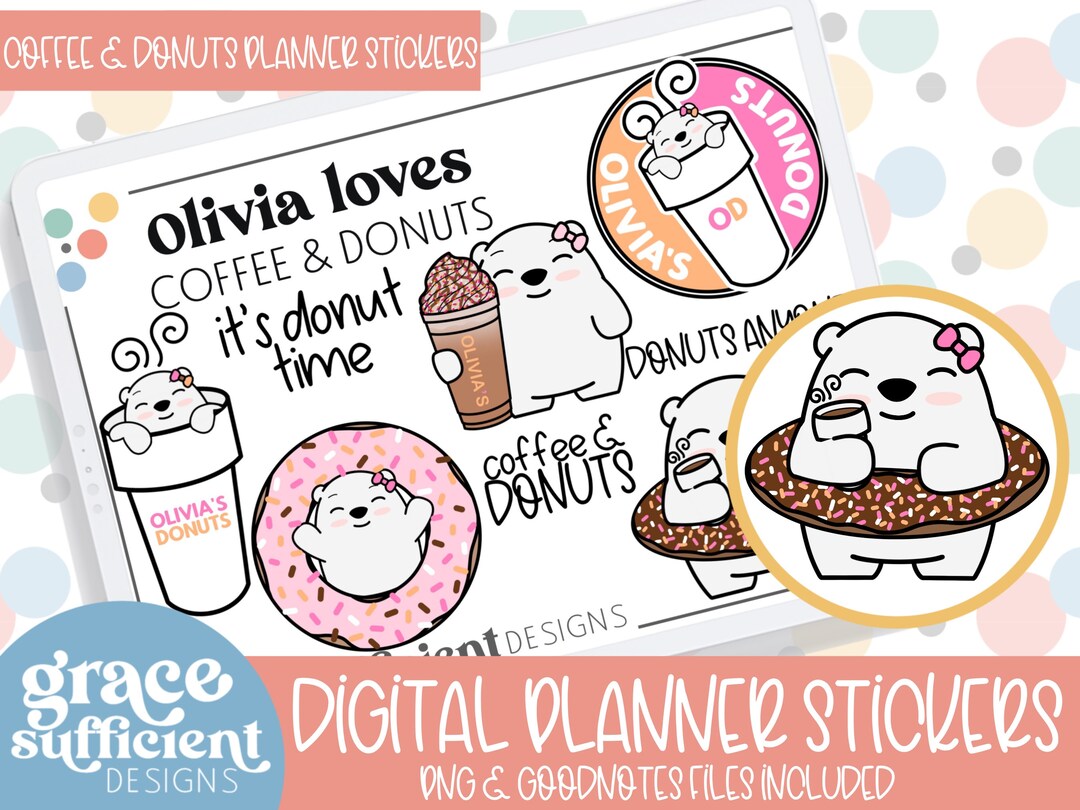 Olivia Loves Coffee and Donuts DIGITAL PLANNER STICKERS, Coffee ...