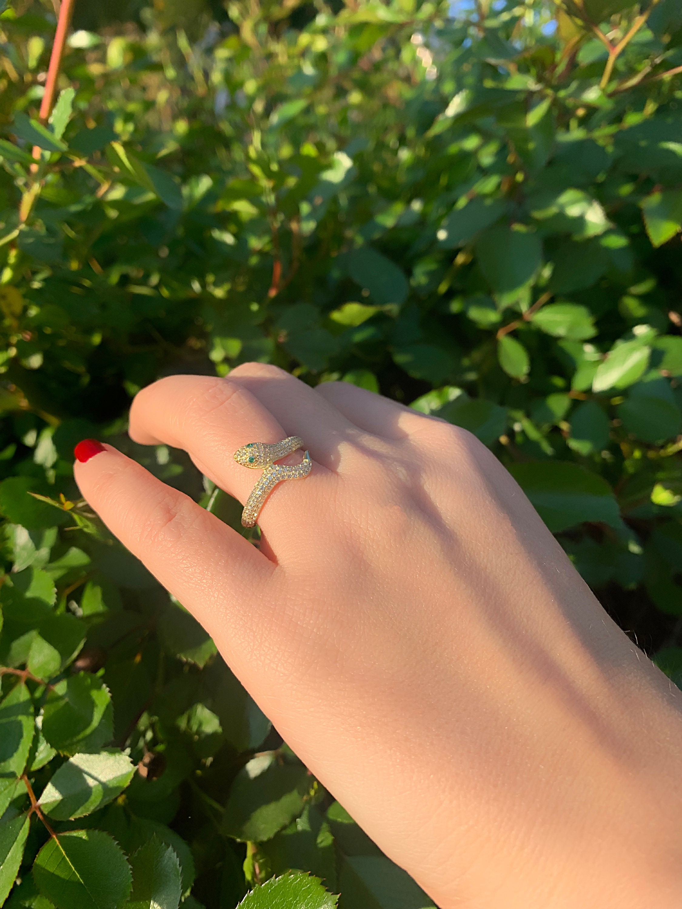 14K Solid Gold Wrapped Snake Ring for Her, Dainty Gold Serpent Ring ...