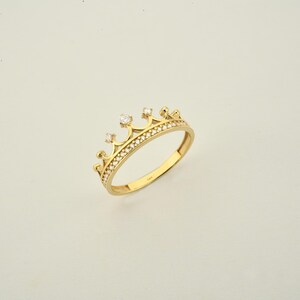 14K Solid Gold Diamond Crown Ring, 14K Gold Princess Tiara Diamond Ring ...