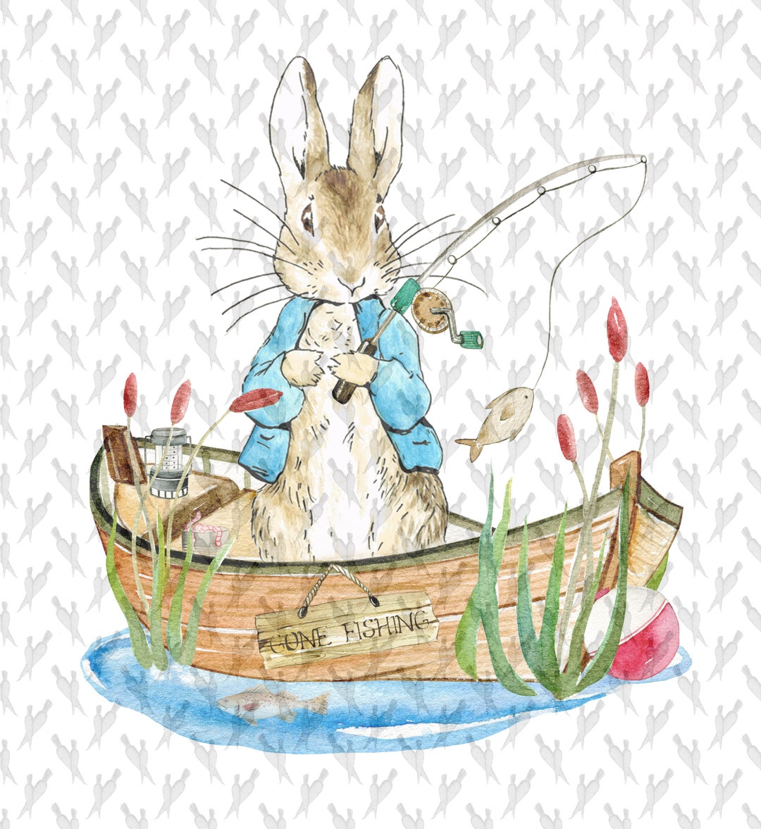 Peter Rabbit Bunny Digital Fishing Design PNG - Etsy