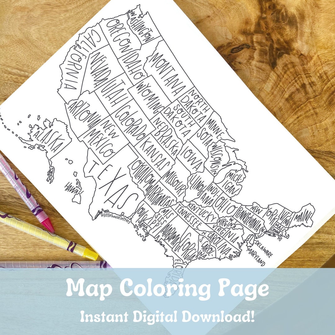 Map Digital File Hand Lettered Map Map Printable Homeschool Map School ...