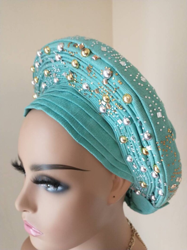 Teal Auto Gele Already Made Scarves Pre-tied Headgear - Etsy
