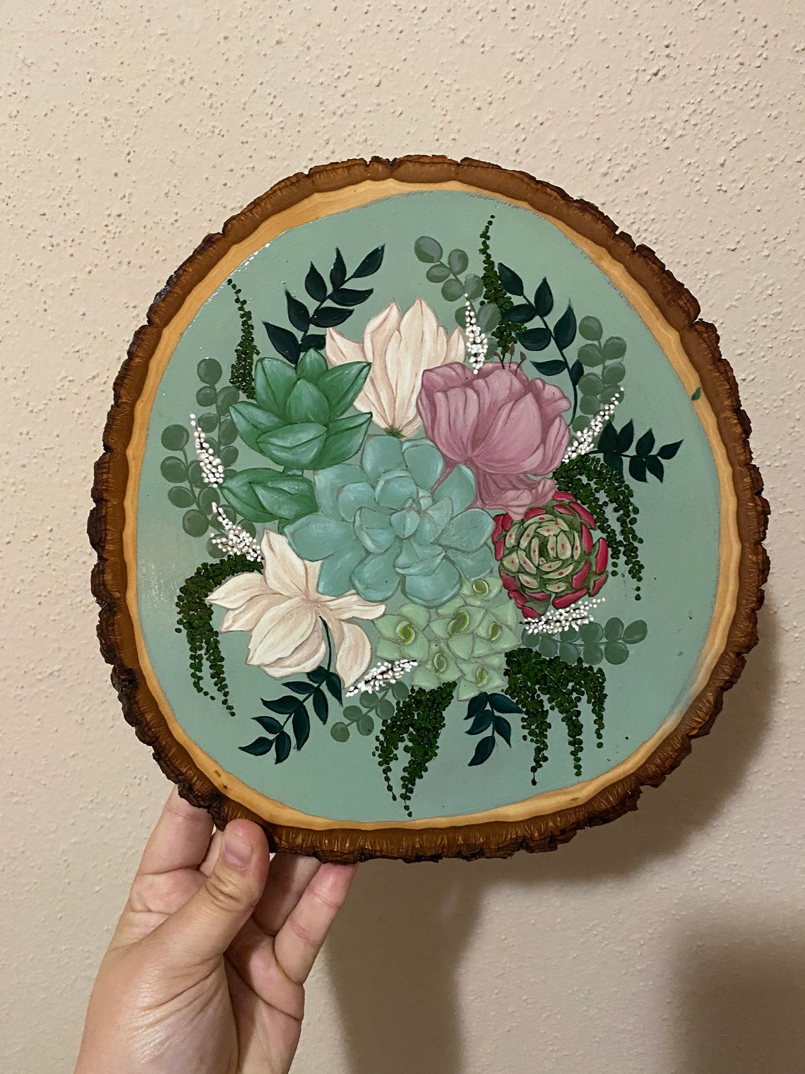 Hand Painted Floral Wood Slice Original. - Etsy