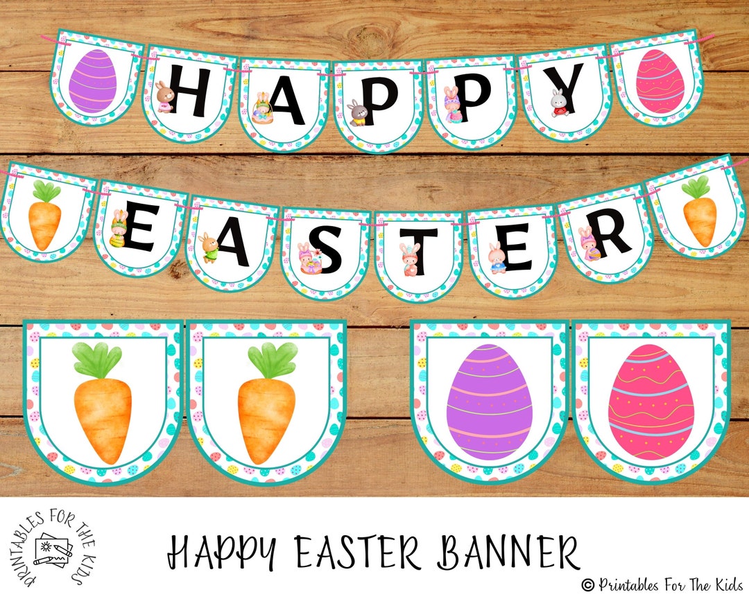 Happy Easter Banner: Bunny & Egg Pennants Digital Download - Etsy