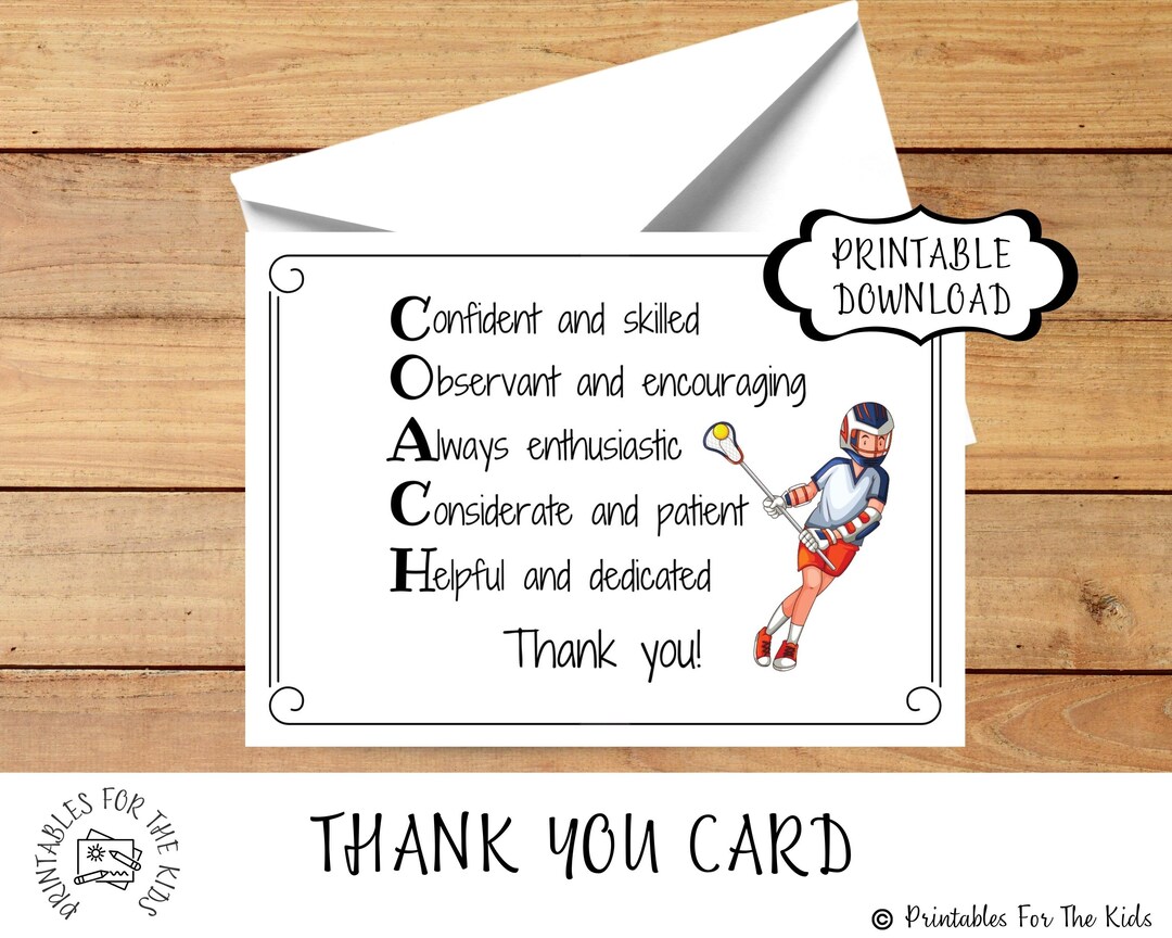 Lacrosse Card, Coach Thank You Card, Lacrosse Coach Appreciation Gift ...