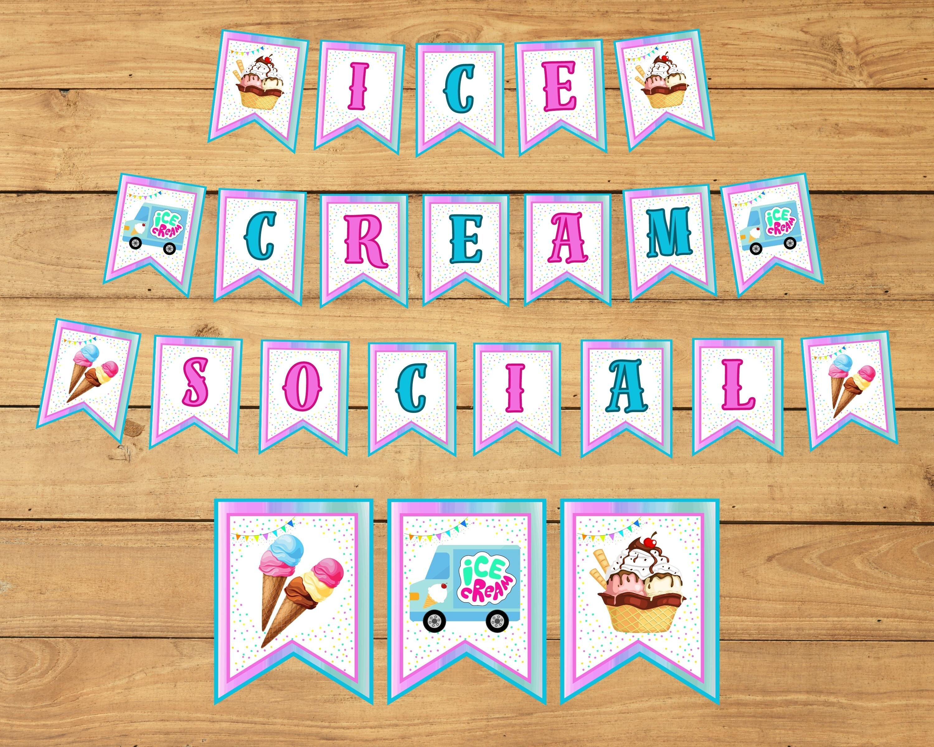 Ice Cream Birthday Party Banner, End of Year Ice Cream Social ...