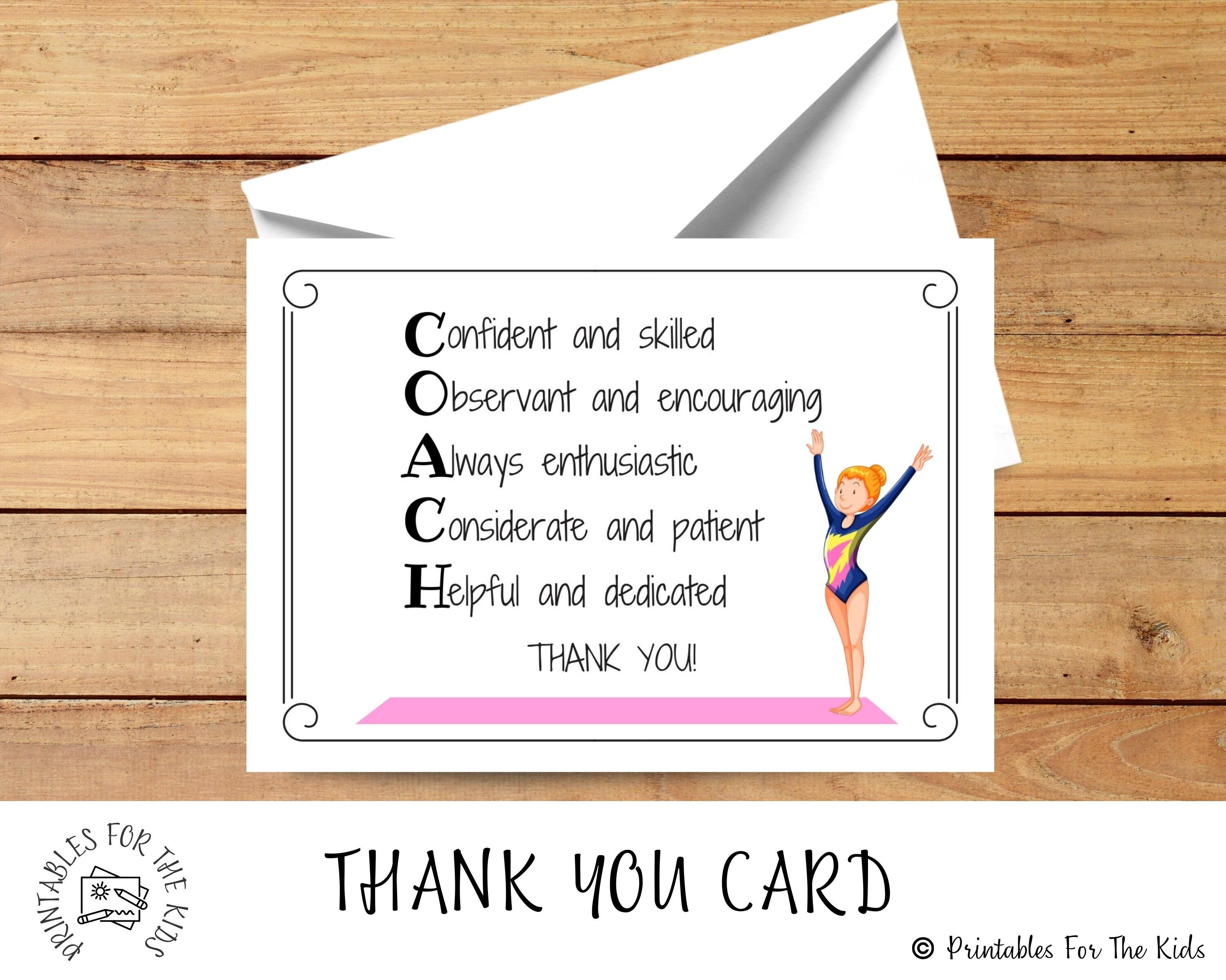 Gymnastic Coach Card, Thank You Coach Card, Gymnastics Team Thank You ...