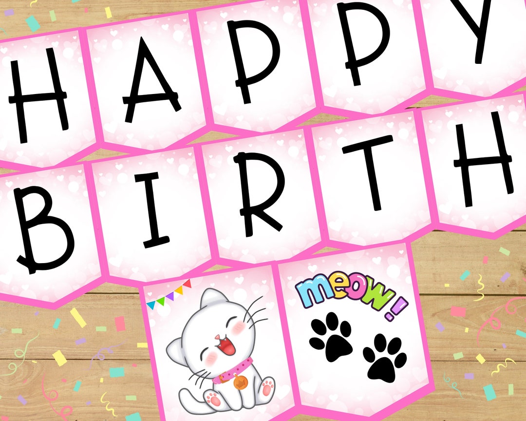 Cat Birthday Party Banner: Kitty Theme Decor Printable - Etsy