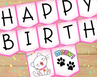 Kitty Cats Birthday Banner, Kitten Birthday Banner, Cat Party Decor ...