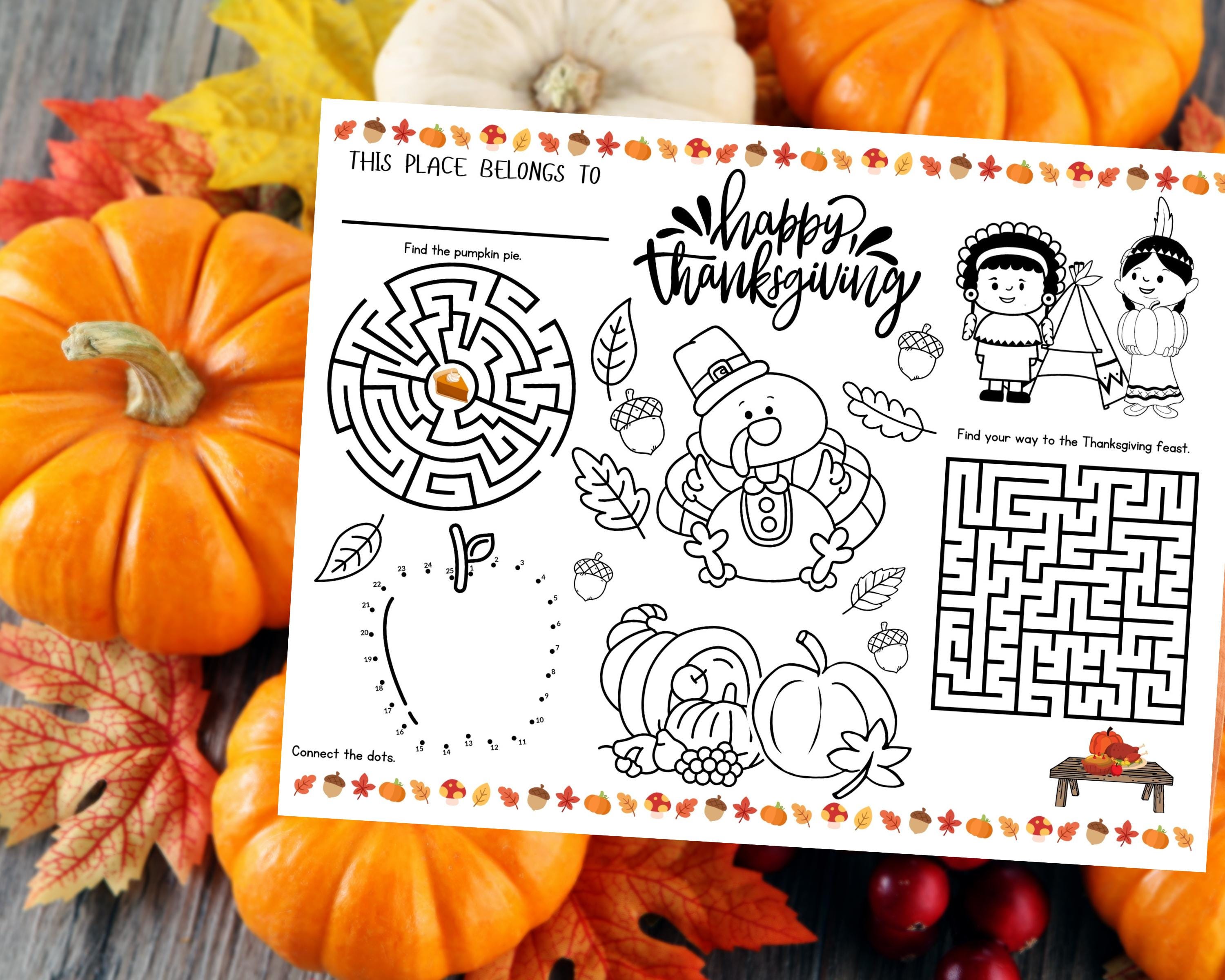 Thanksgiving Placemats for Kids: Printable Coloring Activity - Etsy