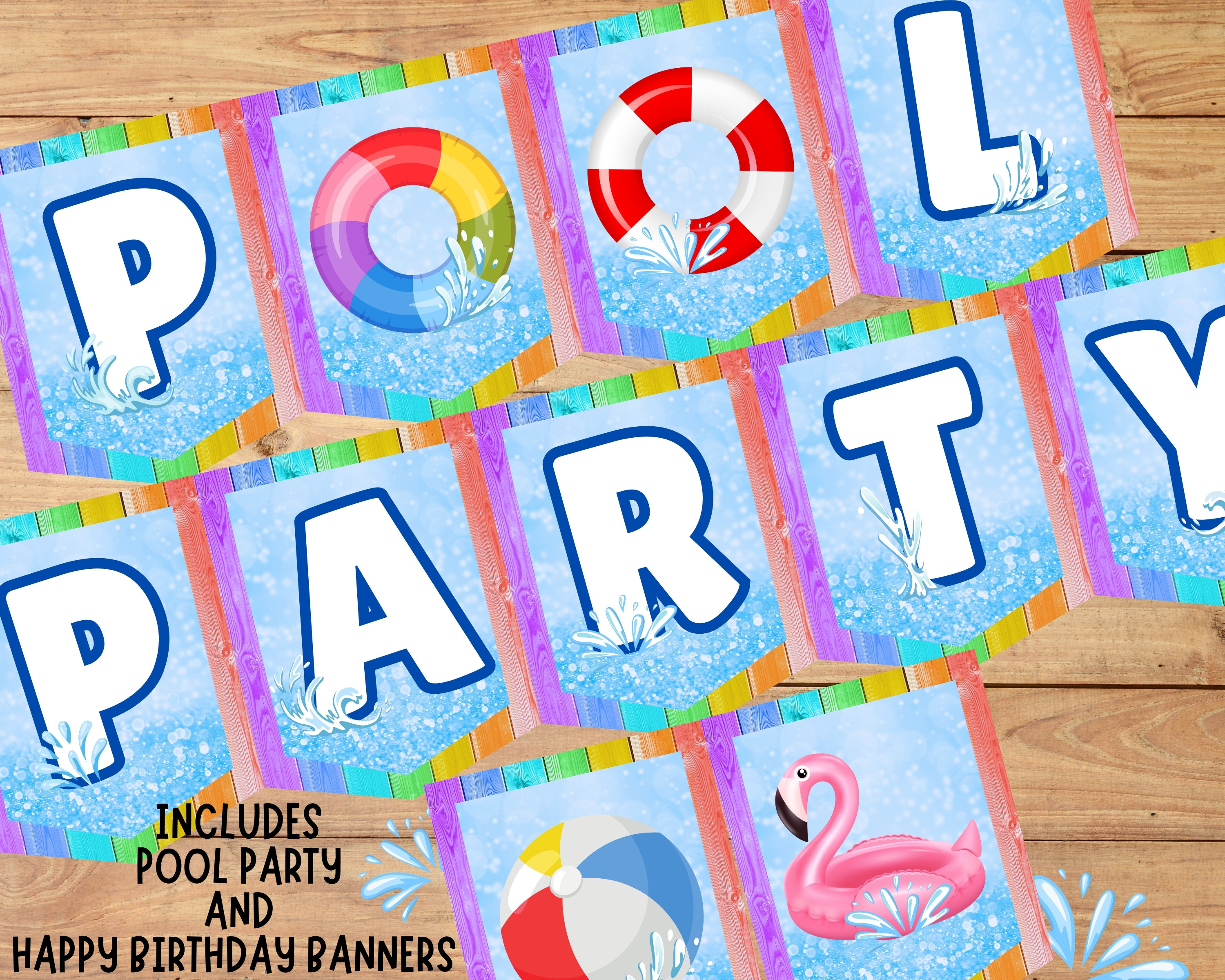 Pool Party Birthday Banner, Beach Ball Birthday Decorations, Summer ...