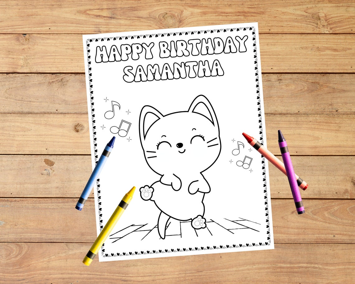 Cat Coloring Pages, Cat Birthday Personalized Coloring Pages, Cat Party ...