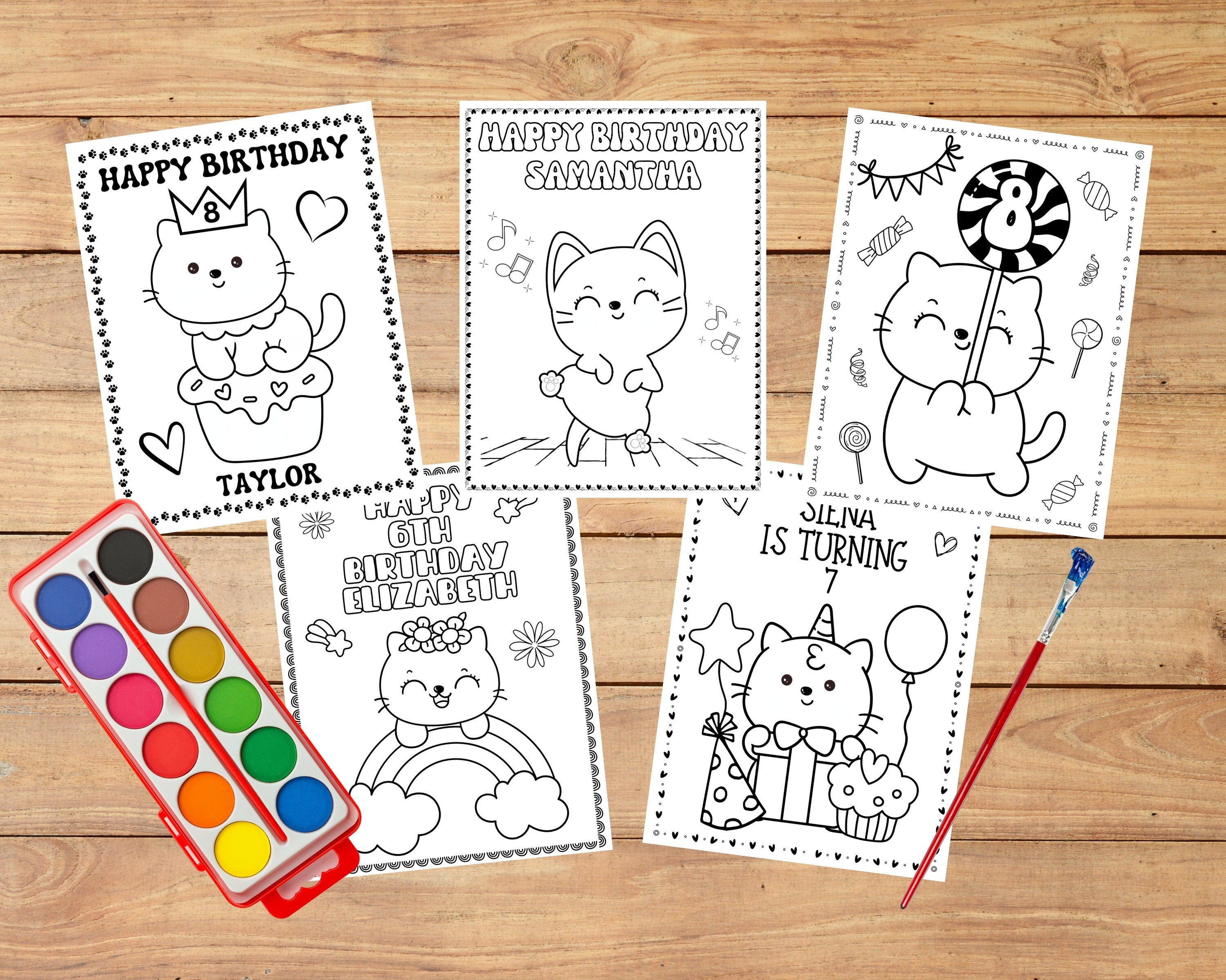 Cat Coloring Pages, Cat Birthday Personalized Coloring Pages, Cat Party ...