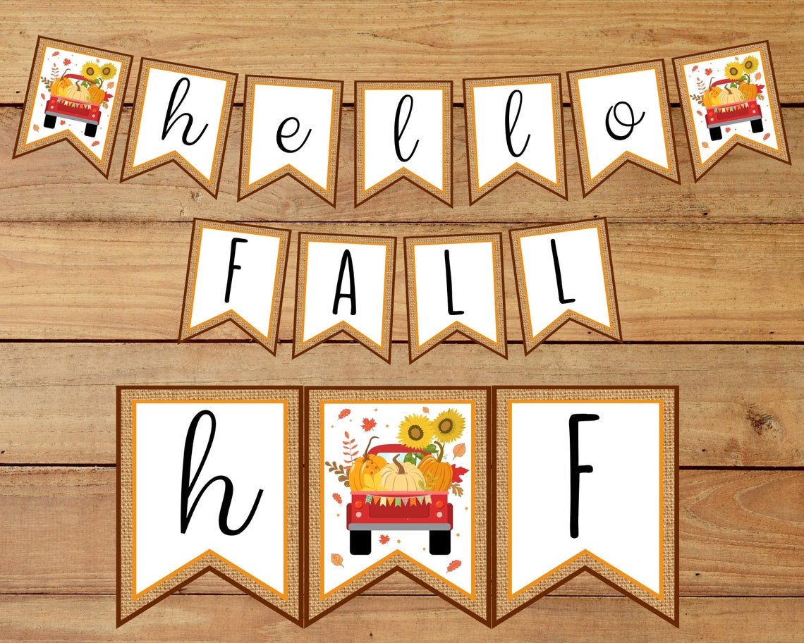 Hello Fall Banner, Fall Bulletin Board, Autumn Banner, Fall Home Decor ...