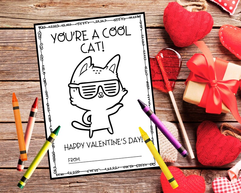 Valentine Coloring Cards for Kids, Printable Valentine's Day Cards ...
