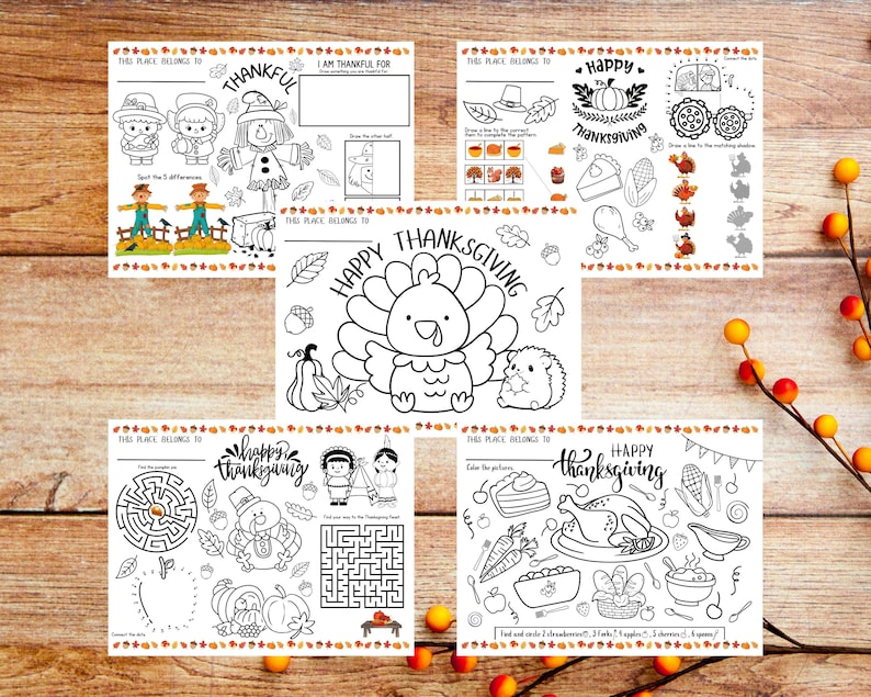 Thanksgiving Placemats for Kids: Printable Coloring Activity - Etsy