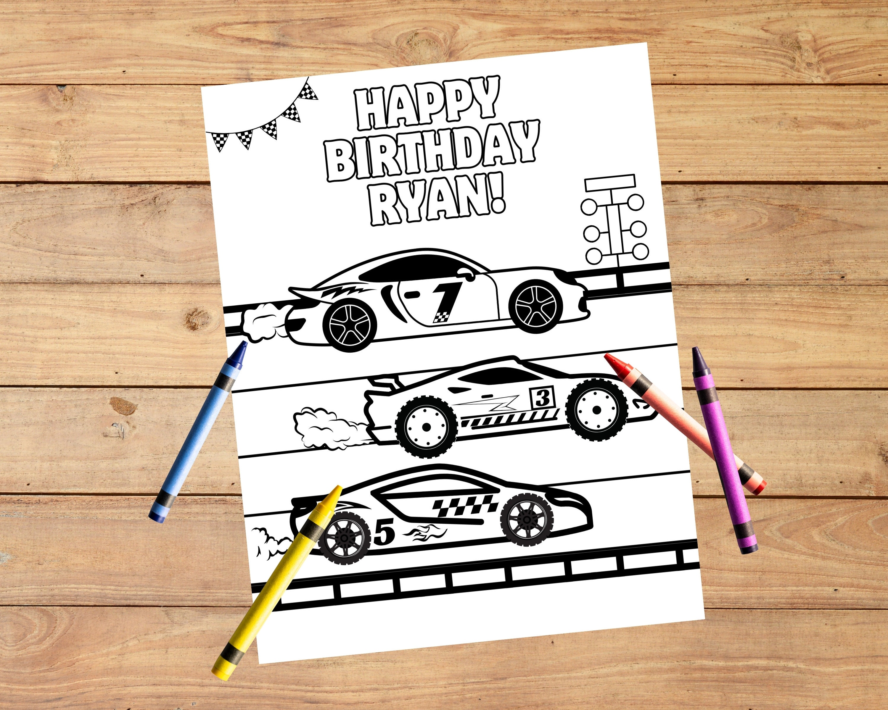Race Car Birthday Party, Race Car Coloring Page, Personalized Birthday ...