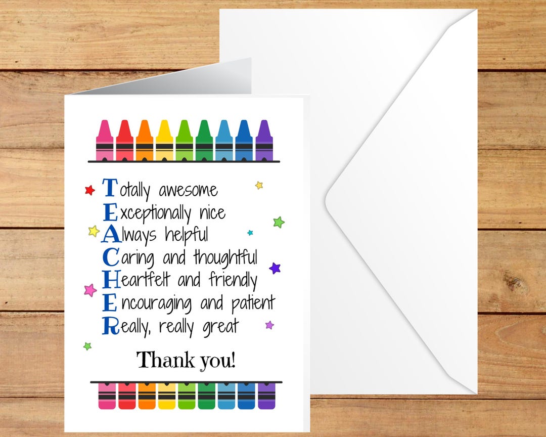 Teacher Thank You Card Printable: Crayon Design - Etsy
