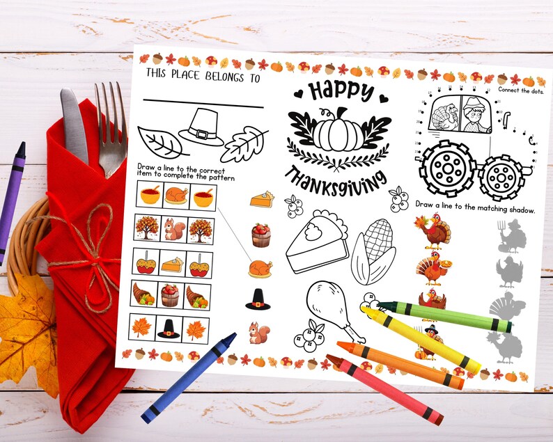 Thanksgiving Placemats for Kids: Printable Coloring Activity - Etsy