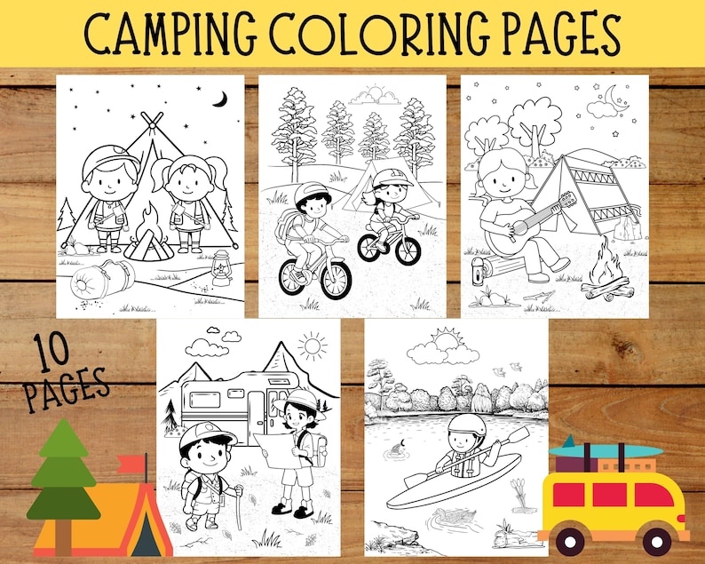 Camping Coloring Pages, Camping Birthday Party, Camping Activity, Kids ...