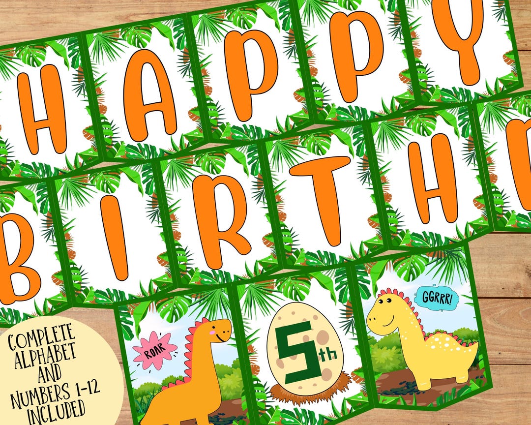 Dinosaur Birthday Banner: Printable Dino Party Decoration Printable - Etsy