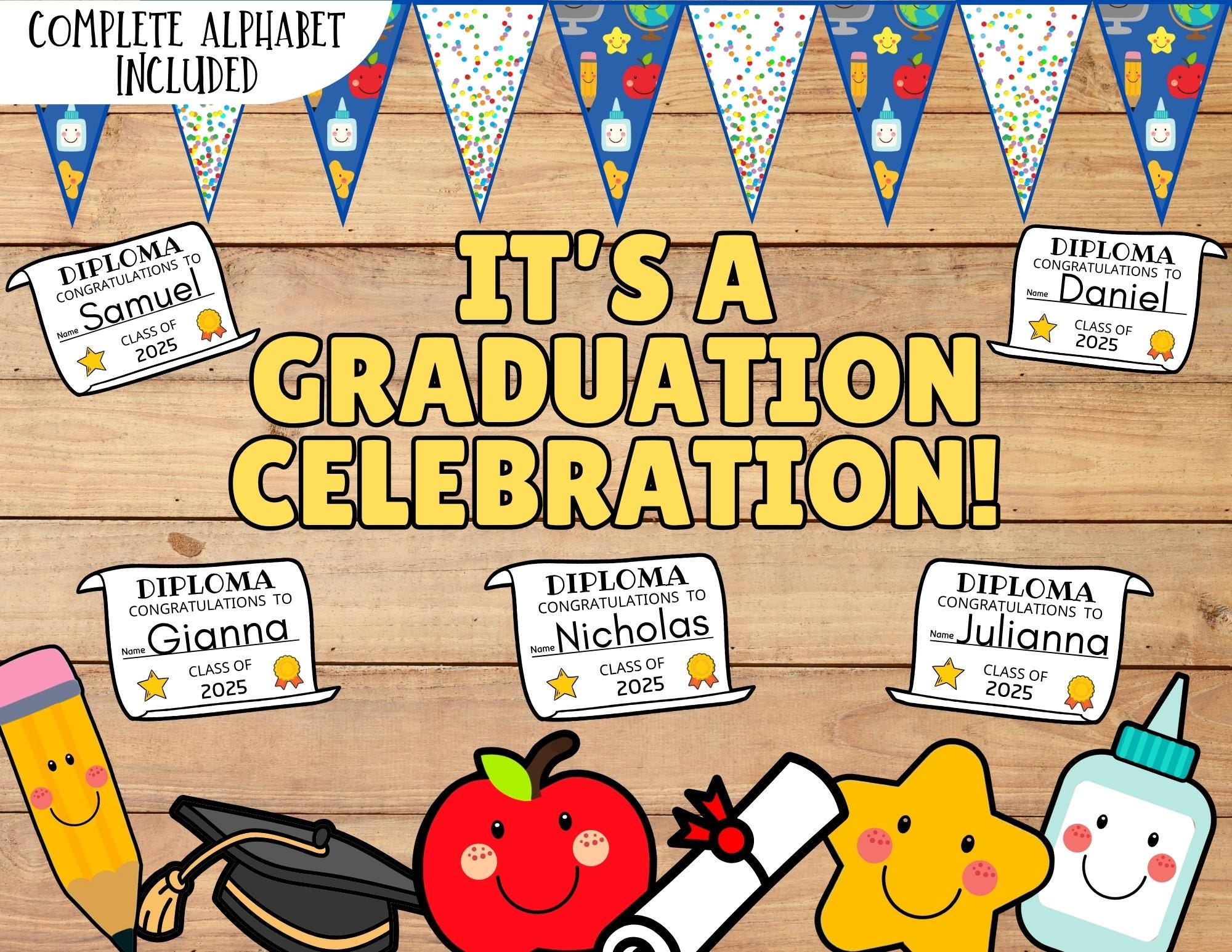Graduation Bulletin Board Kit: Class of 2025, Pennants & Diplomas ...