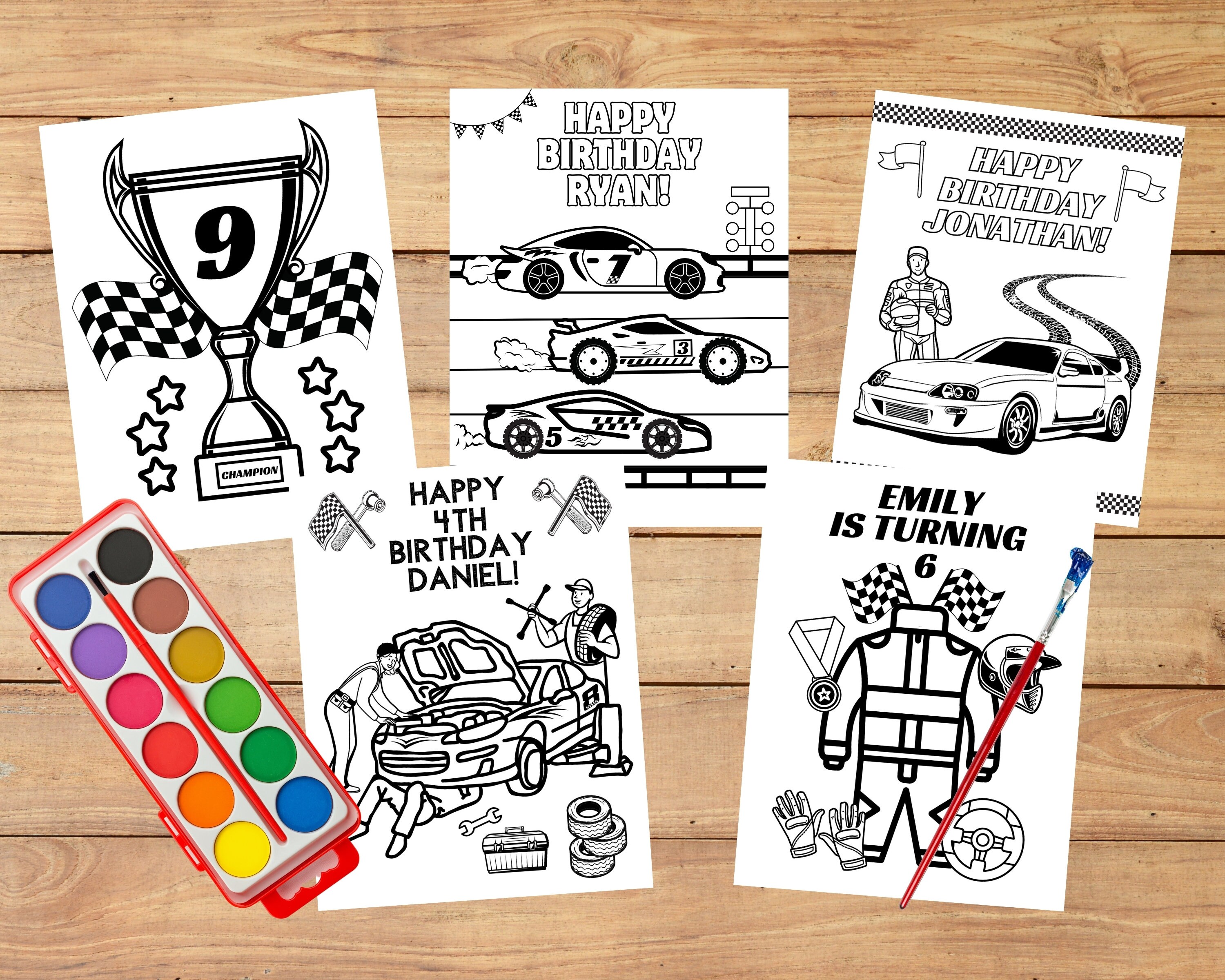 Race Car Birthday Party, Race Car Coloring Page, Personalized Birthday ...