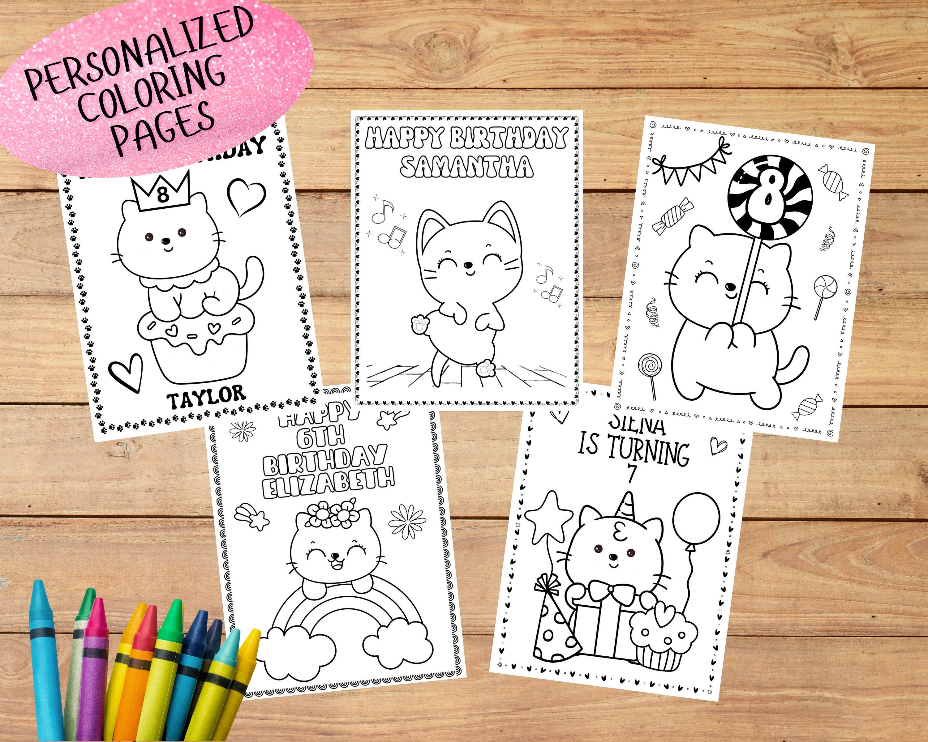 Cat Coloring Pages, Cat Birthday Personalized Coloring Pages, Cat Party ...