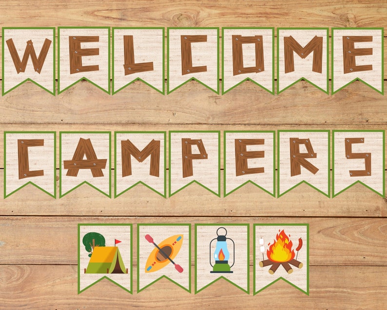 Welcome Campers Banner: Rustic Camping Party Decor Printable - Etsy
