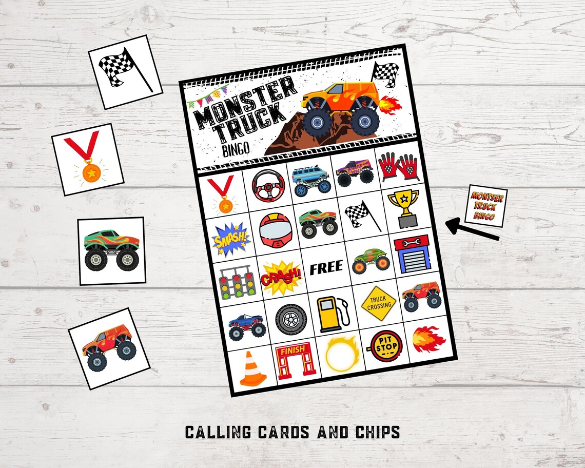 Monster Truck Birthday Party Monster Truck Bingo Game Truck - Etsy