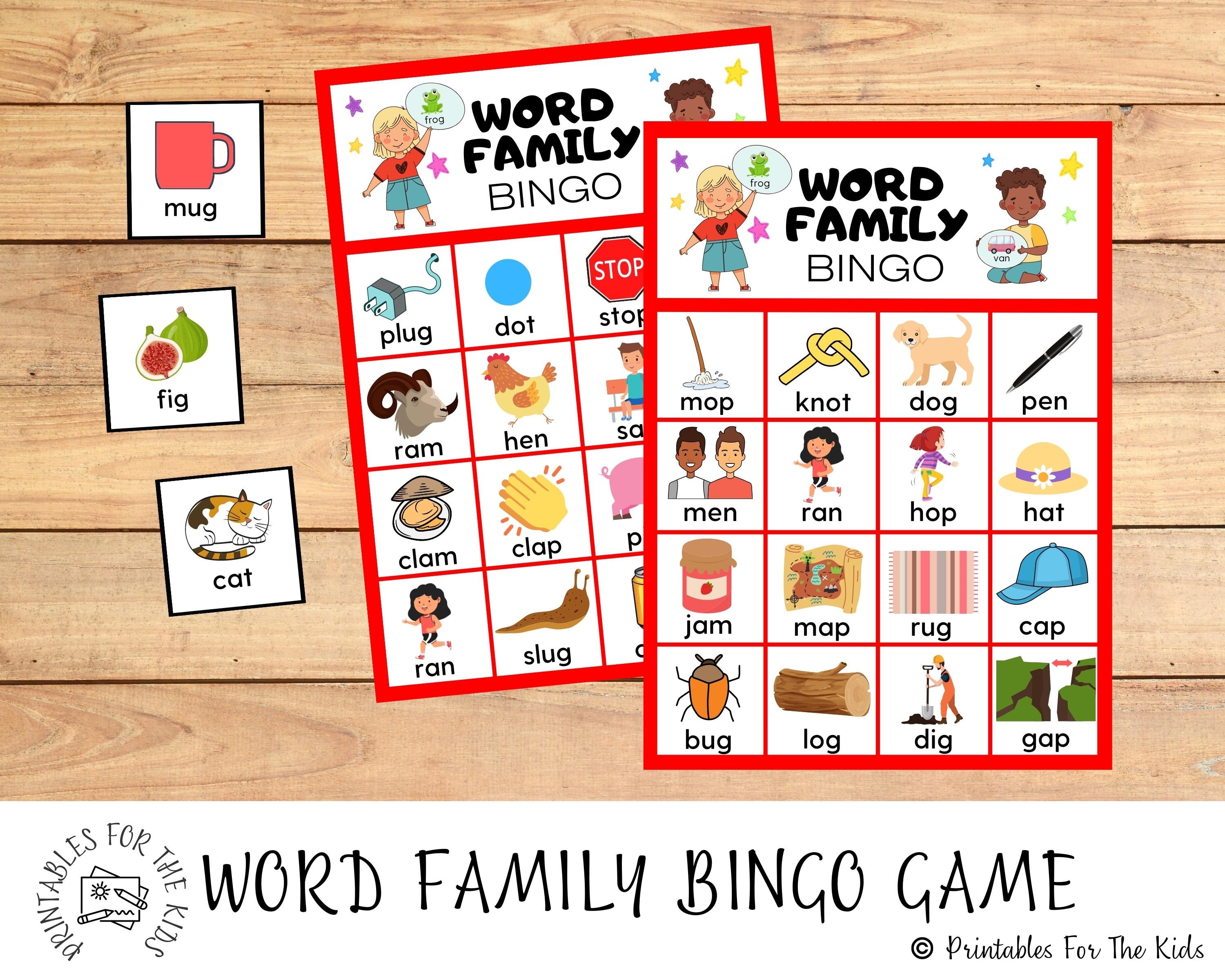 Word Families Bingo Game, CVC Words, Learn to Read Printables, Rhyming ...