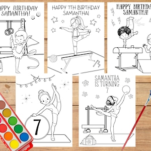 Gymnastics Coloring Pages, Personalized Birthday Printable Party ...