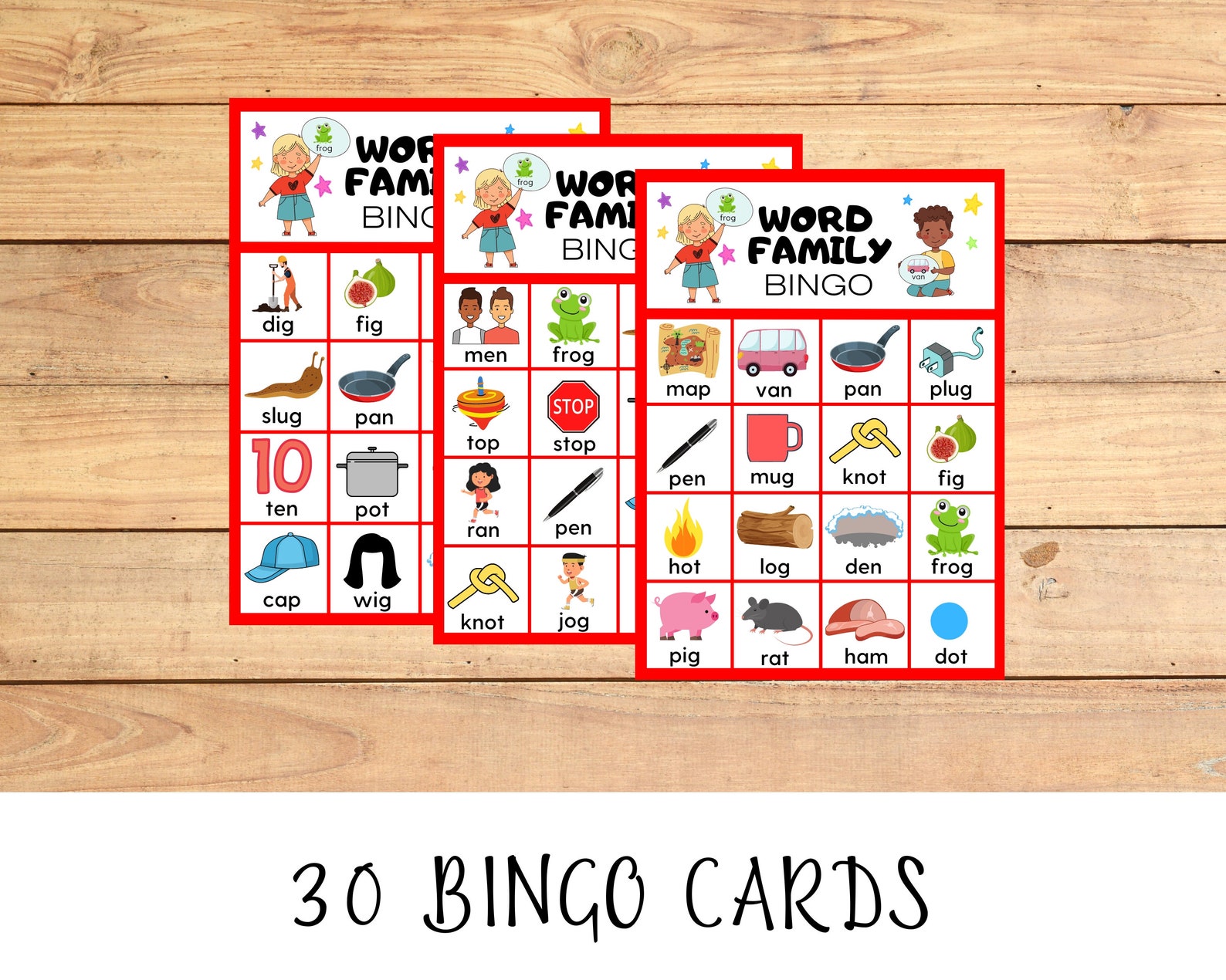 Word Families Bingo Game, CVC Words, Learn to Read Printables, Rhyming ...