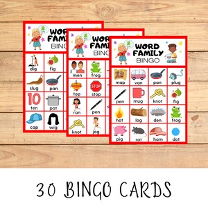 Word Families Bingo Game, CVC Words, Learn to Read Printables, Rhyming ...