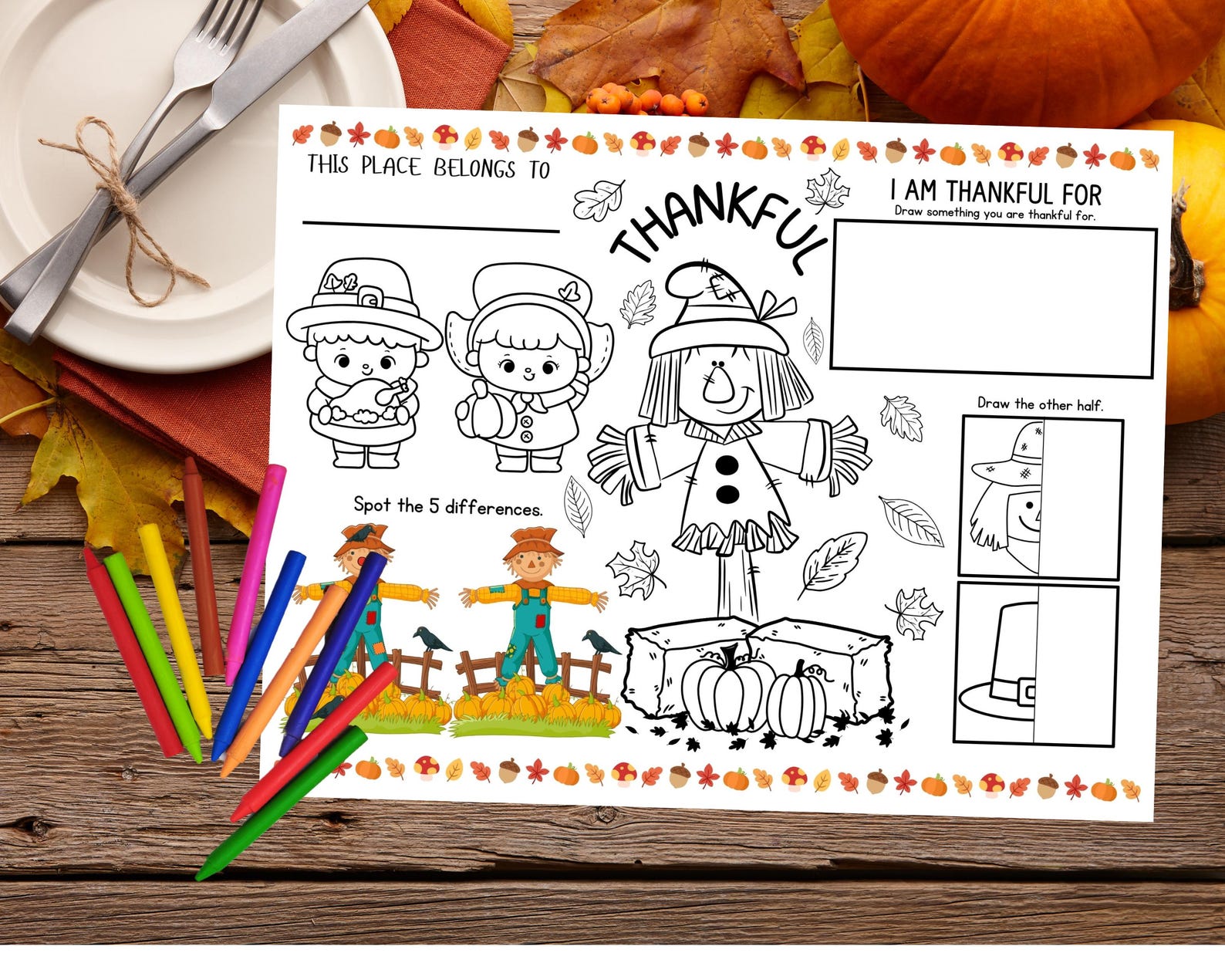 Thanksgiving Placemats for Kids: Printable Coloring Activity - Etsy