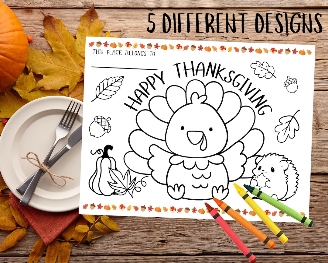 Thanksgiving Placemats for Kids: Printable Coloring Activity - Etsy
