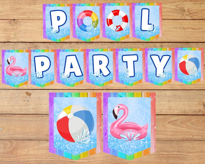 Pool Party Birthday Banner: Summer Beach Theme Printable - Etsy